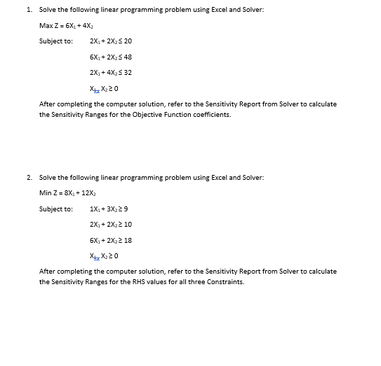 Solved 1. Solve the following linear programming problem | Chegg.com