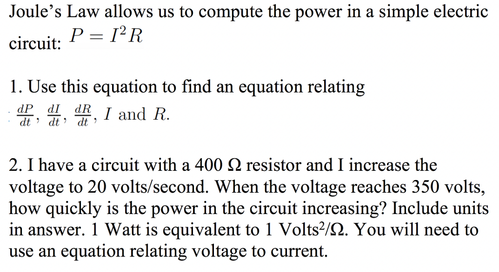 Solved Joule's Law allows us to compute the power in a | Chegg.com