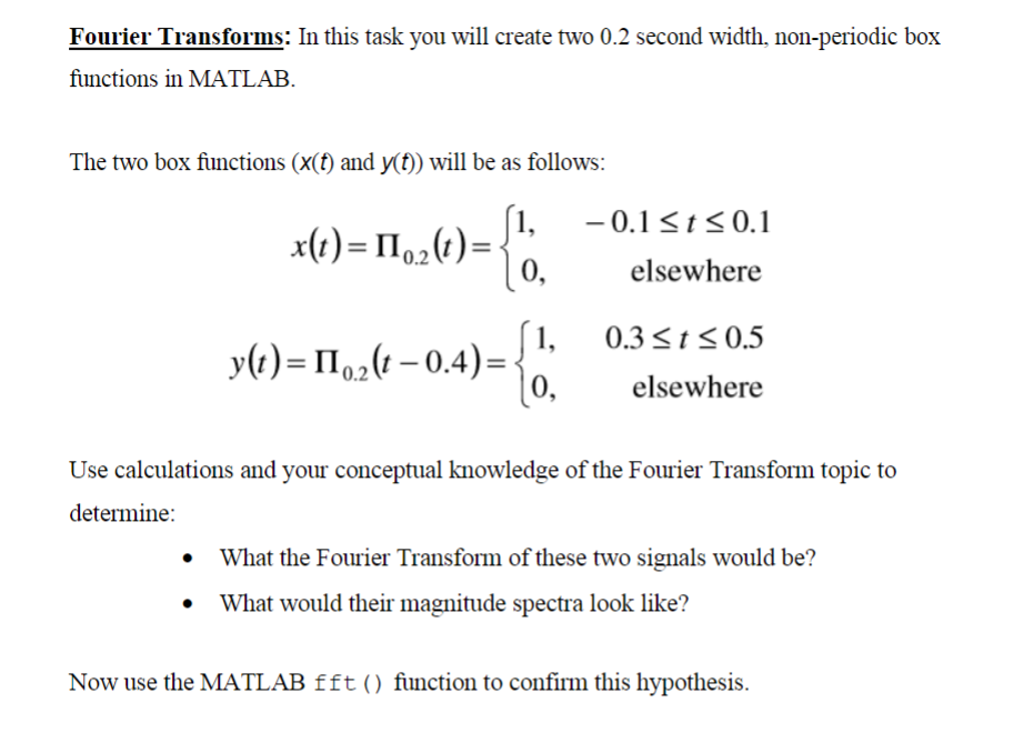 Solved Fourier Transforms: In this task you will create two | Chegg.com
