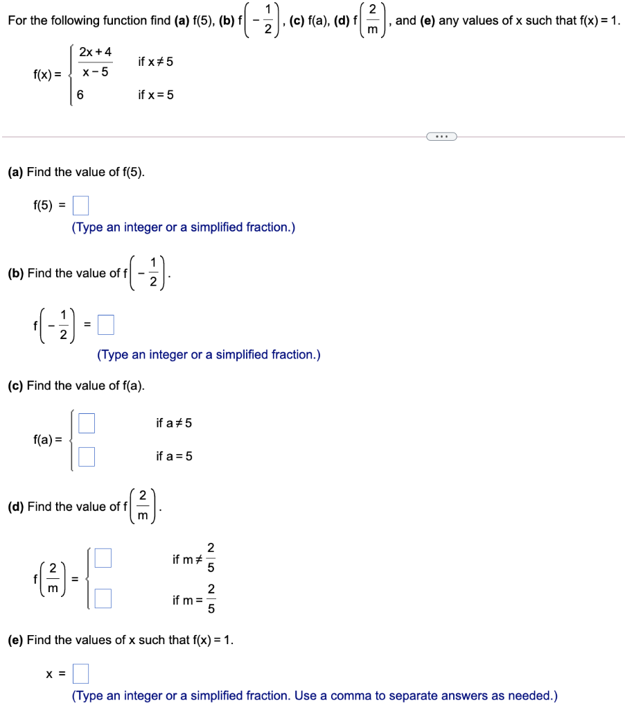 Solved 1 2 For the following function find (a) f(5), (b) f | Chegg.com