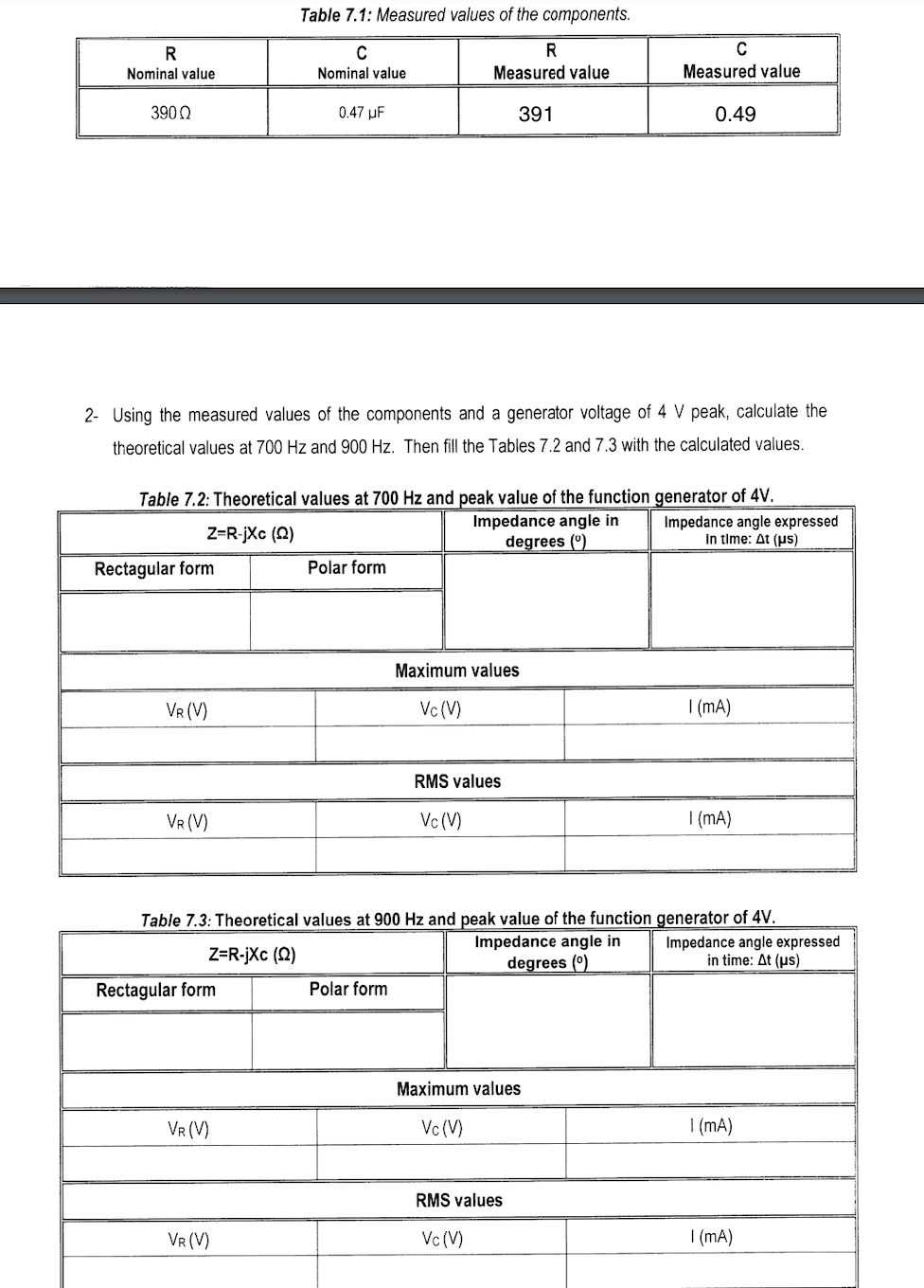 Table 7.1: Measured values of the components. 2- | Chegg.com