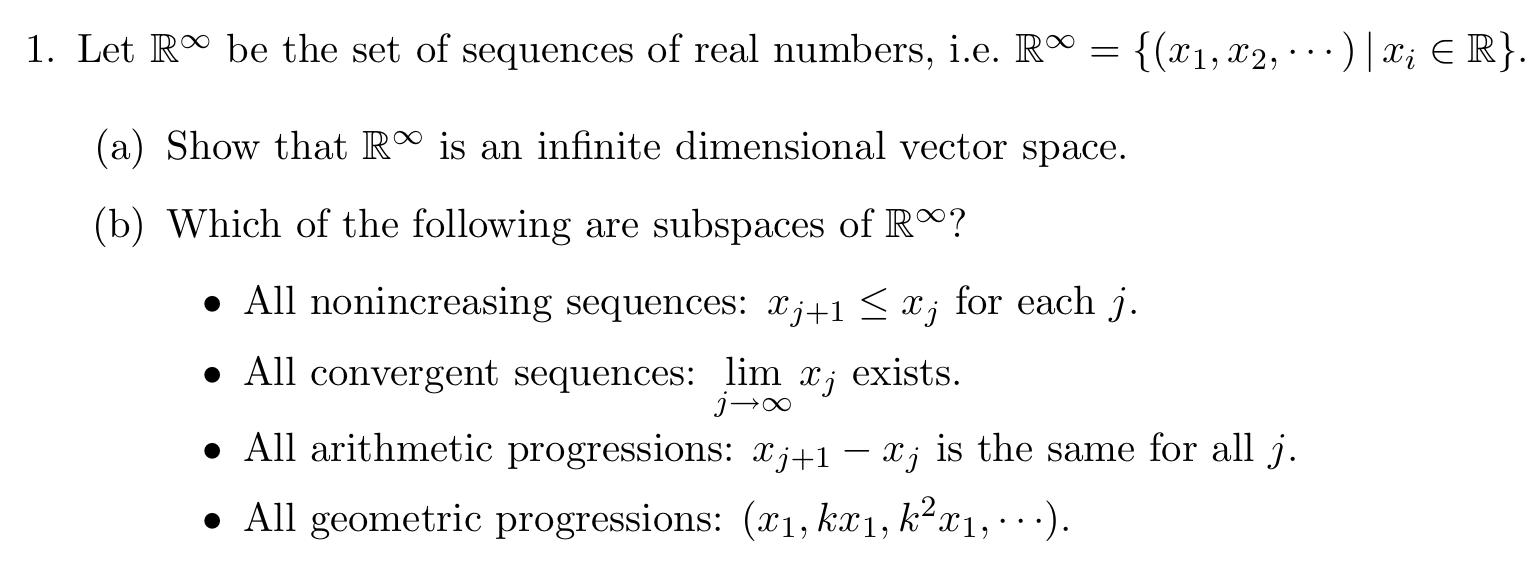 Solved 1. Let R∞ be the set of sequences of real numbers, | Chegg.com