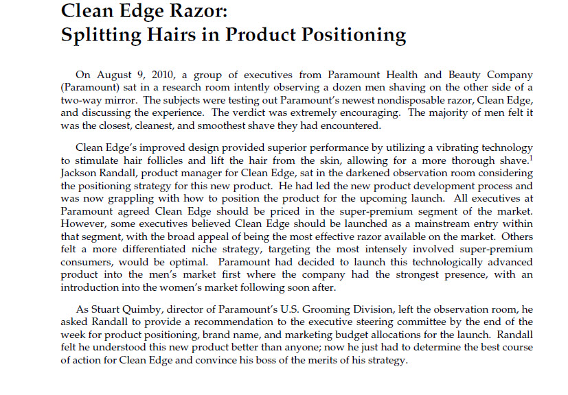 Solved Clean Edge Razor: Splitting Hairs in Product | Chegg.com