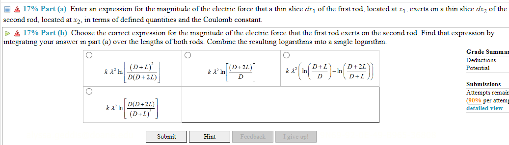 (6\%) Problem 14: Two thin plastic rods, each of | Chegg.com