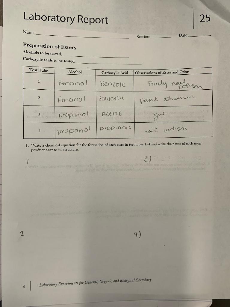 Solved Laboratory Report 25 Name: Date: Section: Preparation | Chegg.com