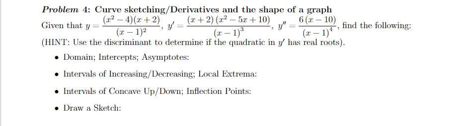 Solved Problem 4: Curve sketching/Derivatives and the shape | Chegg.com
