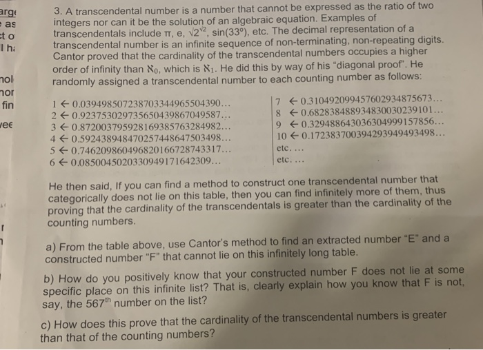 rg as t o I hi 3. A transcendental number is a number | Chegg.com