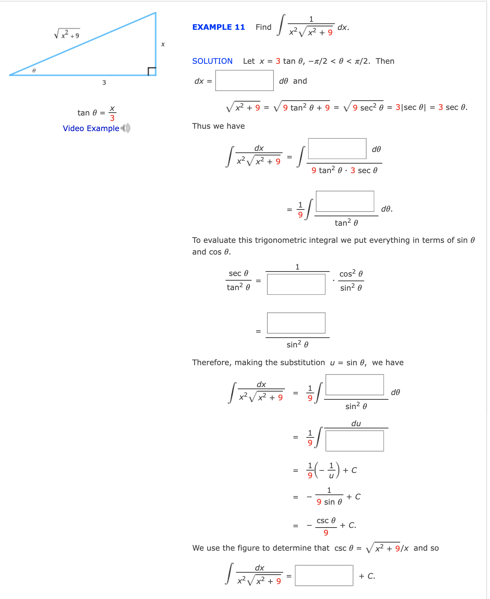 Solved EXAMPLE 11 Find ∫x2x2+91dx SOLUTION Let | Chegg.com