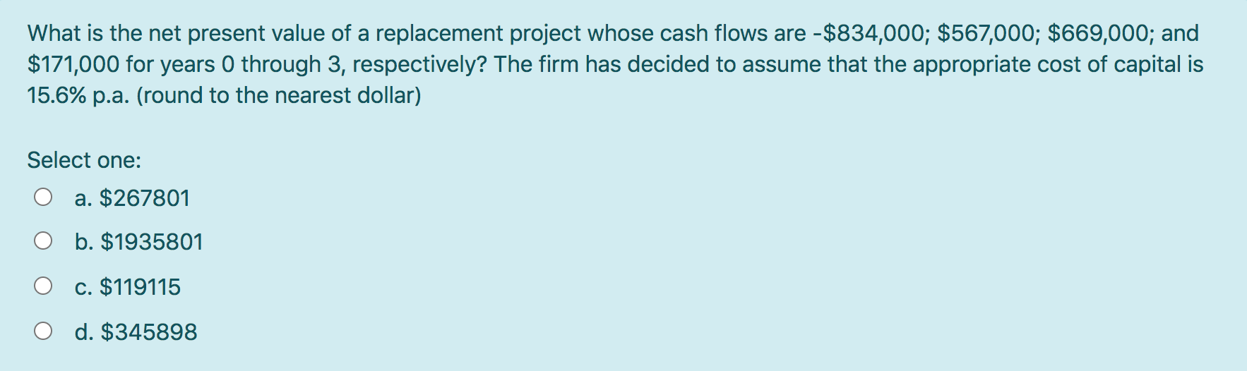 Solved What is the net present value of a replacement | Chegg.com