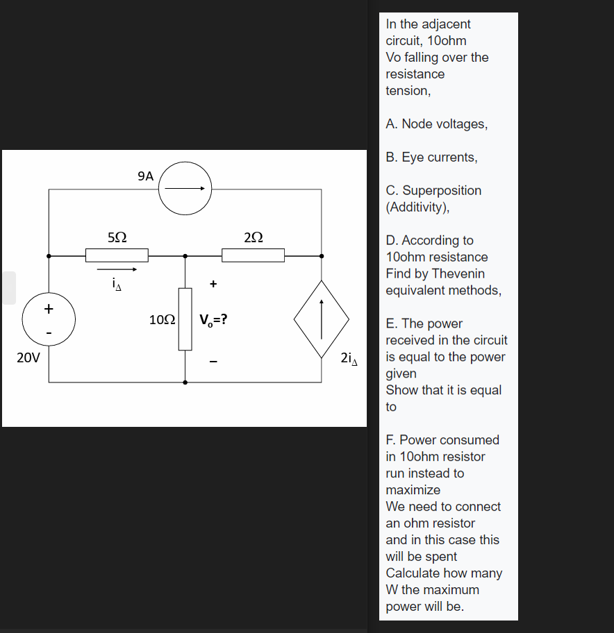 Solved In the adjacent circuit, 10ohm Vo falling over the | Chegg.com