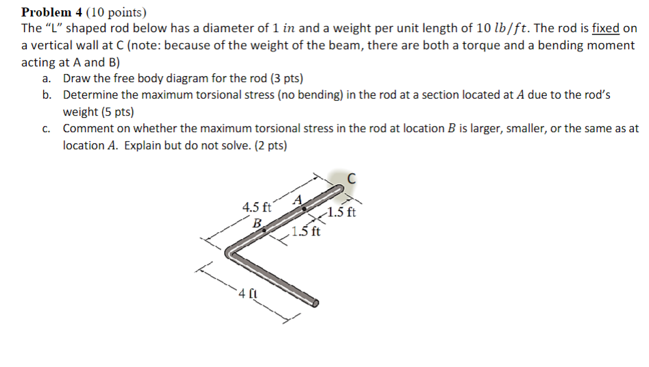 Solved Problem 4 (10 points) The " L " shaped rod below has | Chegg.com