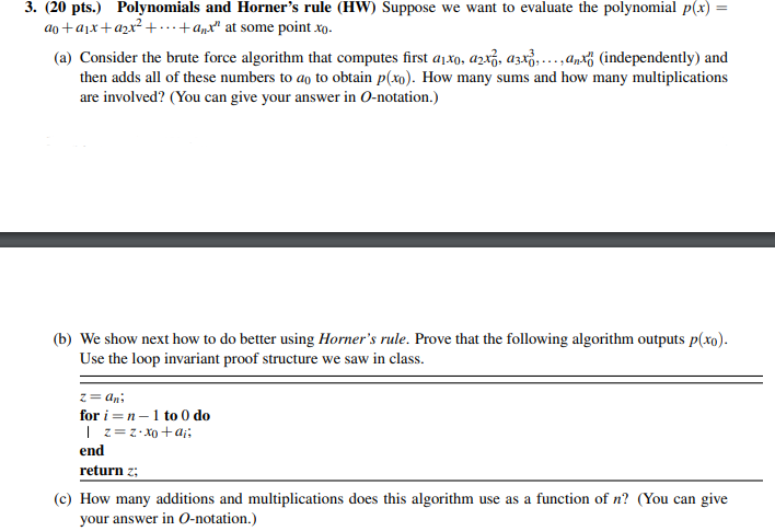 Solved 3. (20 pts.) Polynomials and Horner's rule (HW) | Chegg.com
