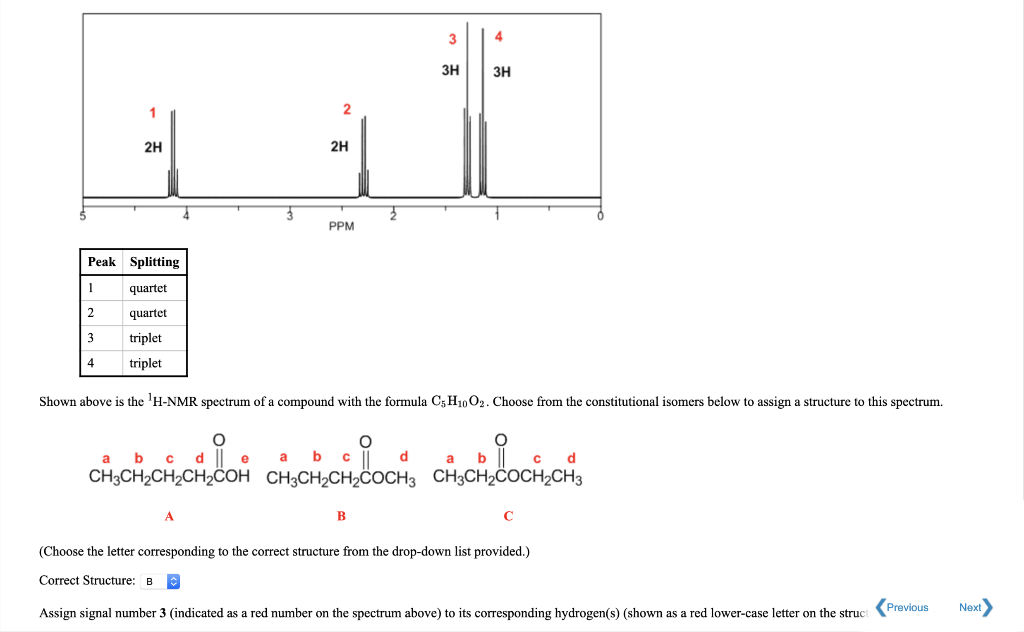 Solved 4 Зн зн 2 2H 2H PPM Peak Splitting quartet 2 quartet | Chegg.com