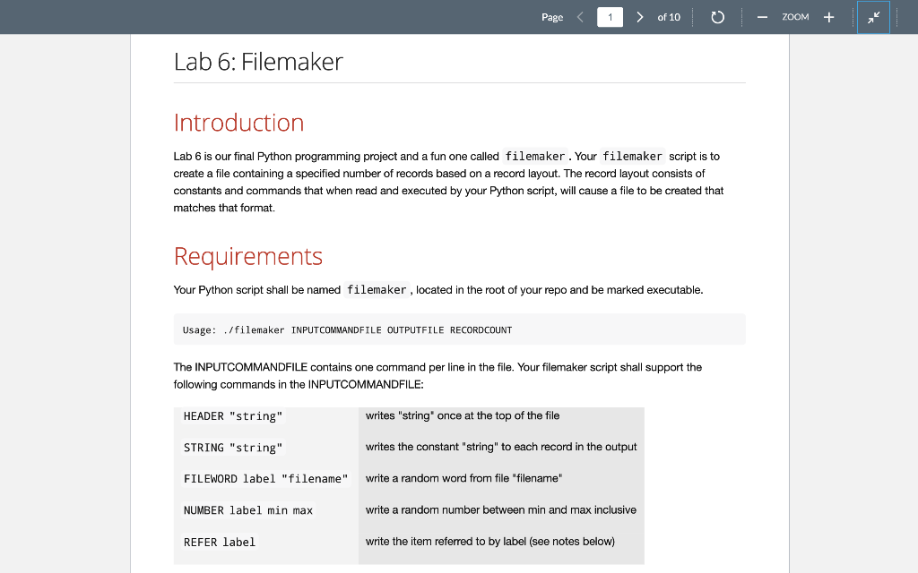 Page of 10 ZOOM + Lab 6: Filemaker Introduction | Chegg.com