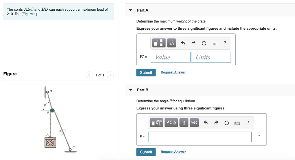 Solved The cords ABC and BD can each support a maximum load | Chegg.com