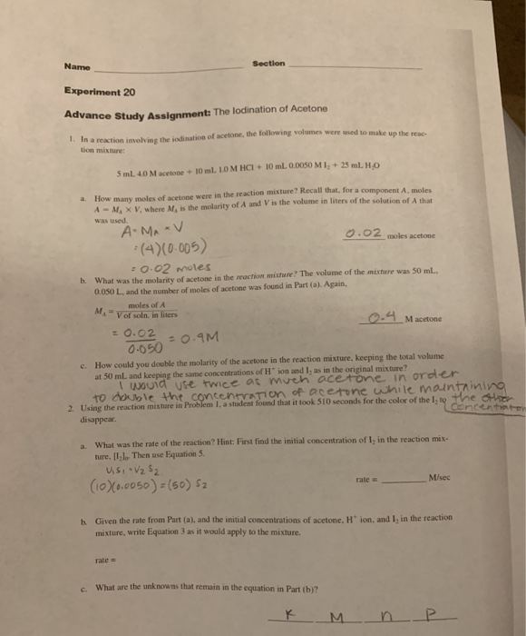 Solved Name Section Experiment 20 Advance Study Assignment: | Chegg.com