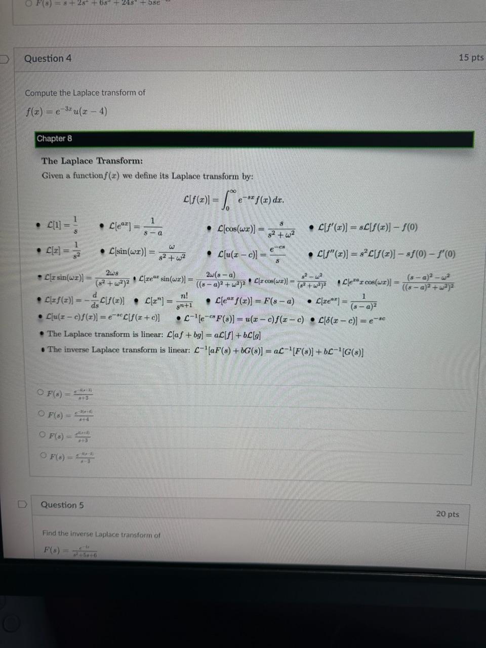 Solved Question 4 Compute the Laplace transform of | Chegg.com