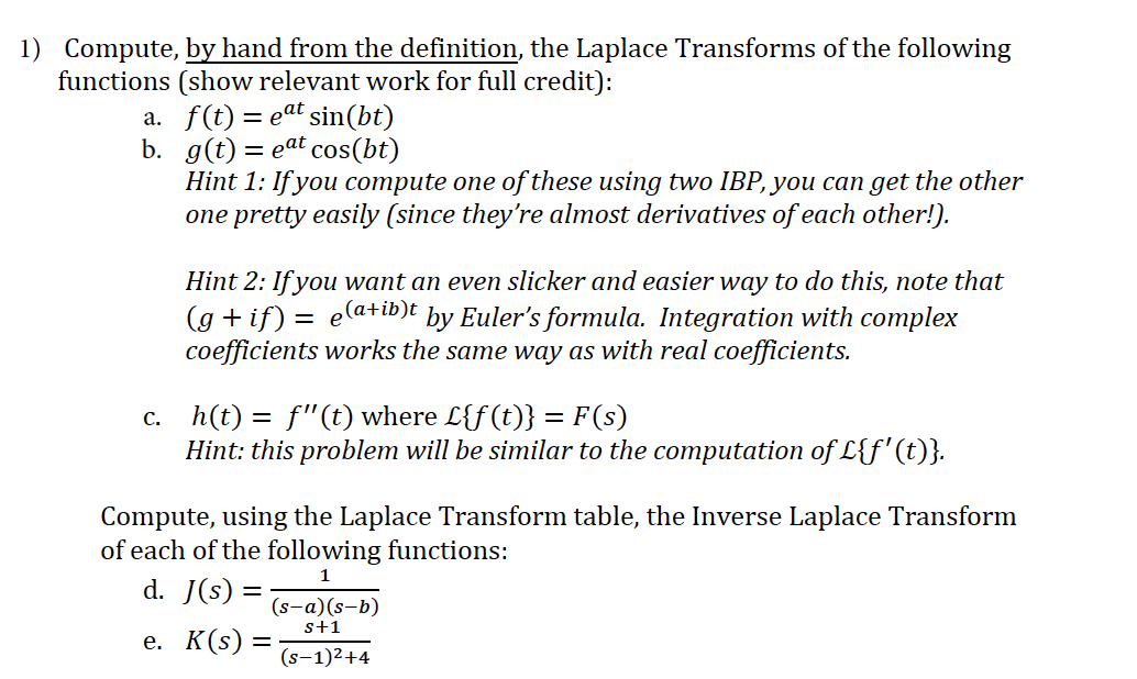 Solved Compute, by hand from the definition, the Laplace | Chegg.com