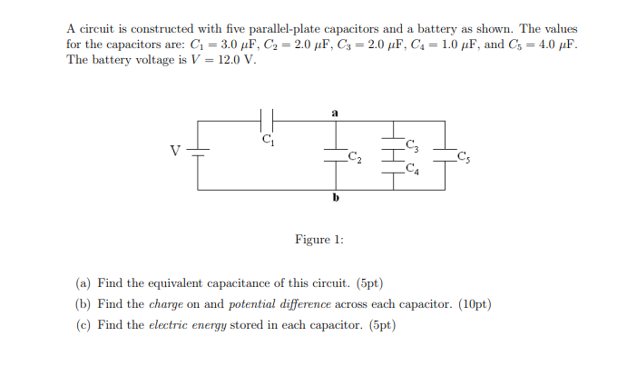 Solved A circuit is constructed with five parallel-plate | Chegg.com