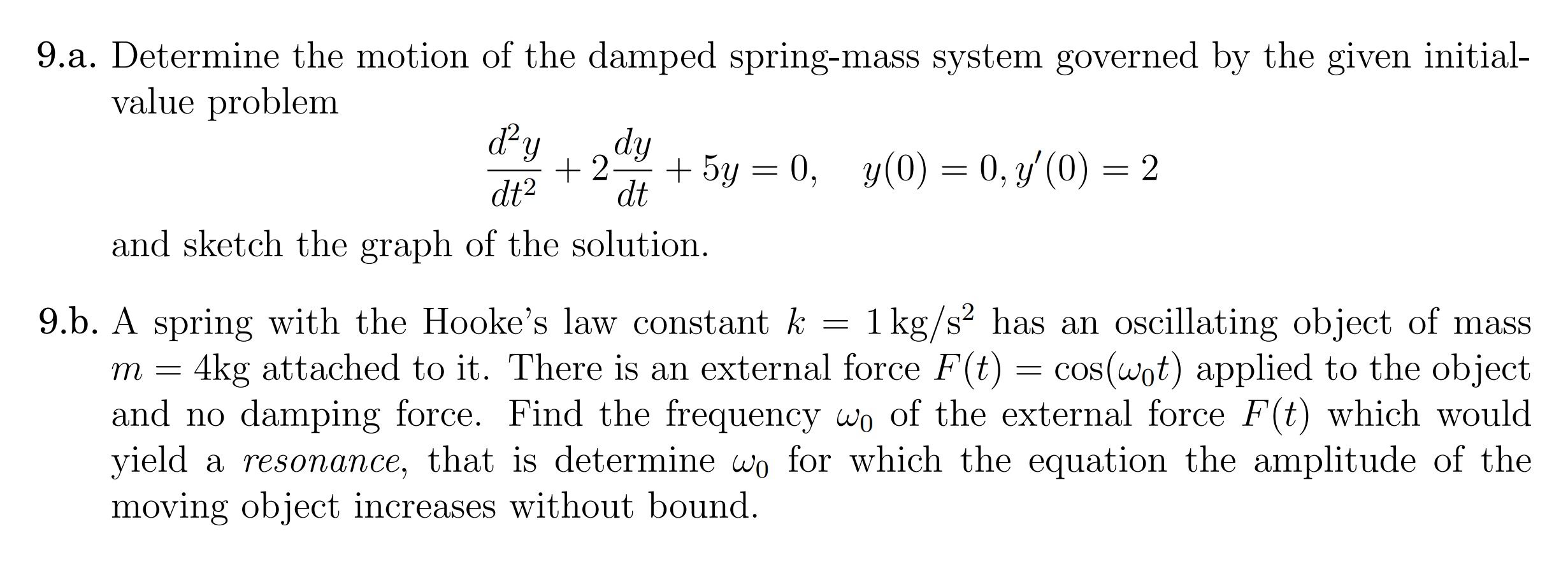 Solved 9.a. Determine the motion of the damped spring-mass | Chegg.com