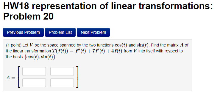 Solved Hw18 Representation Of Linear Transformations