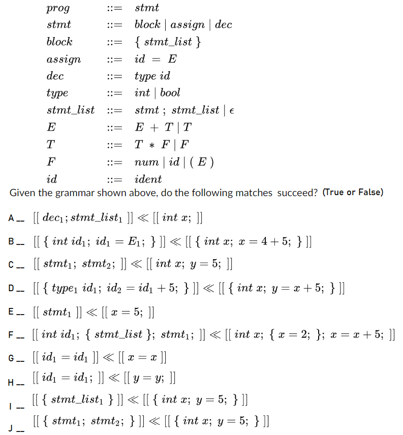 Solved Given the grammar shown above, do the following | Chegg.com