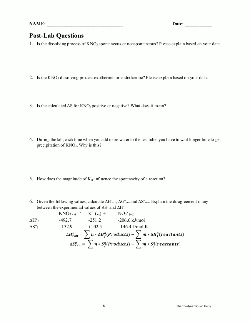 Thermodynamics of Potassium Nitrate Dissolution in | Chegg.com