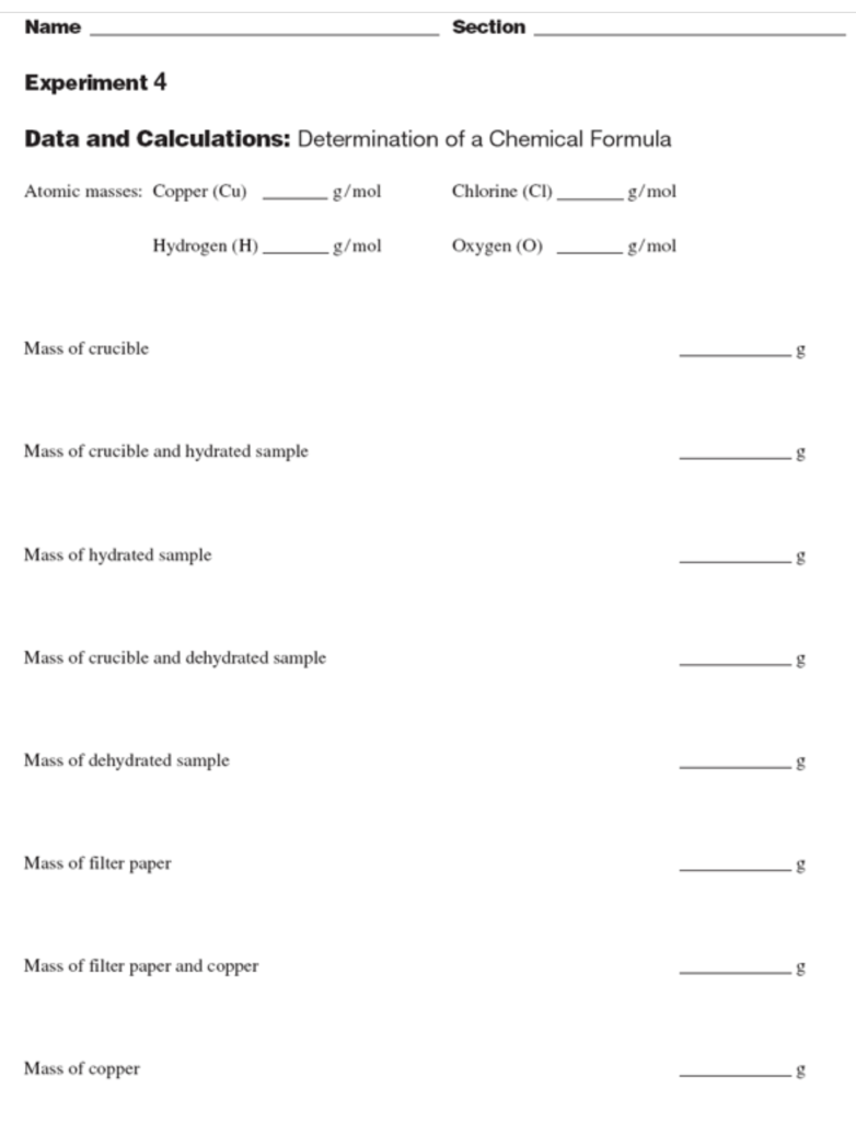 Solved Name Section Experiment 4 Data and Calculations: | Chegg.com