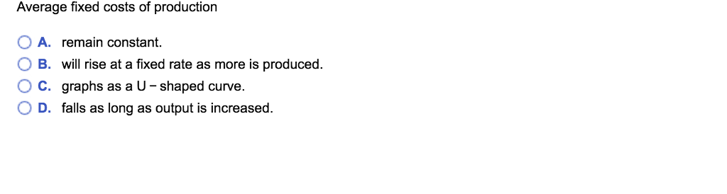 Solved Average fixed costs of production OA. remain | Chegg.com