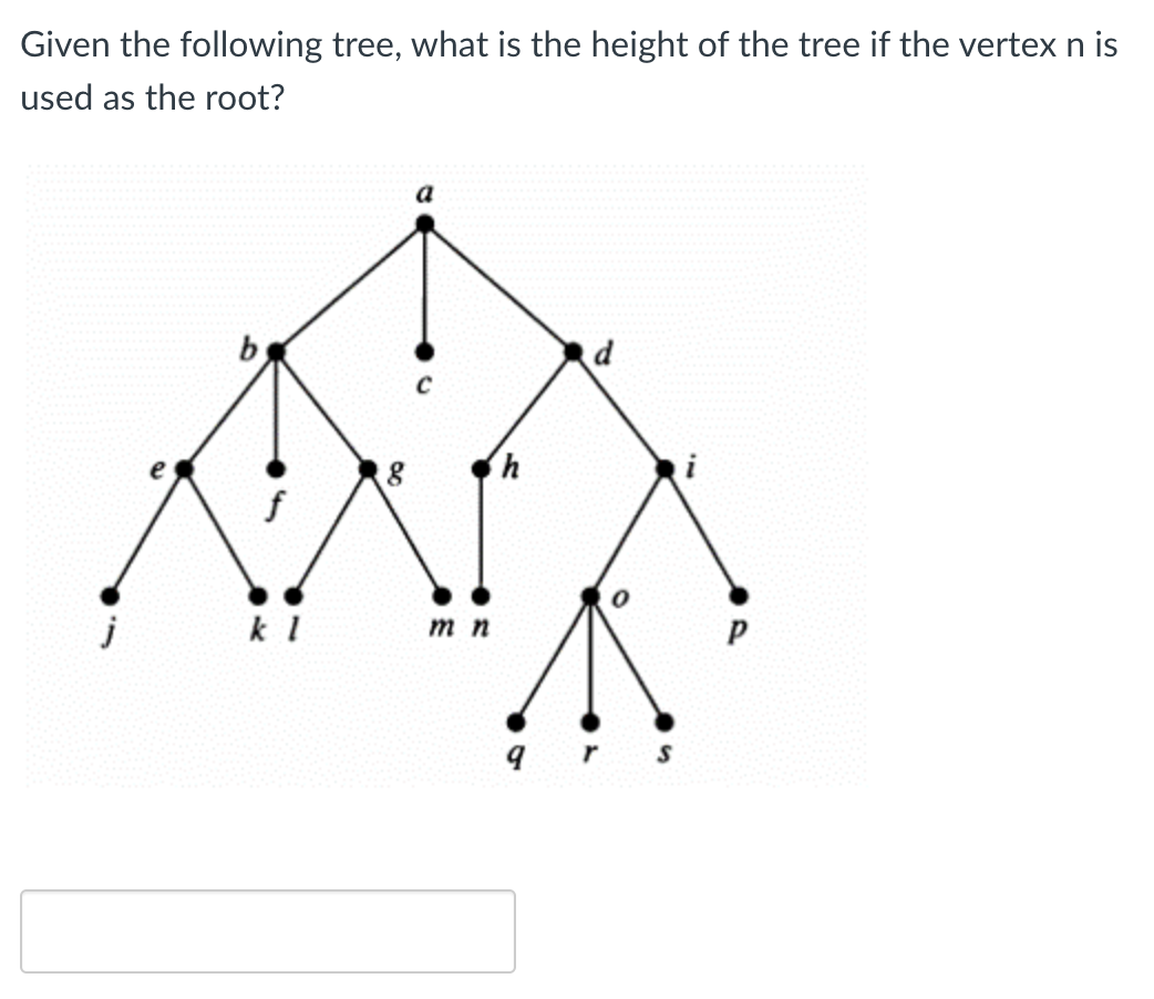Solved Given the following tree, what is the height of the | Chegg.com