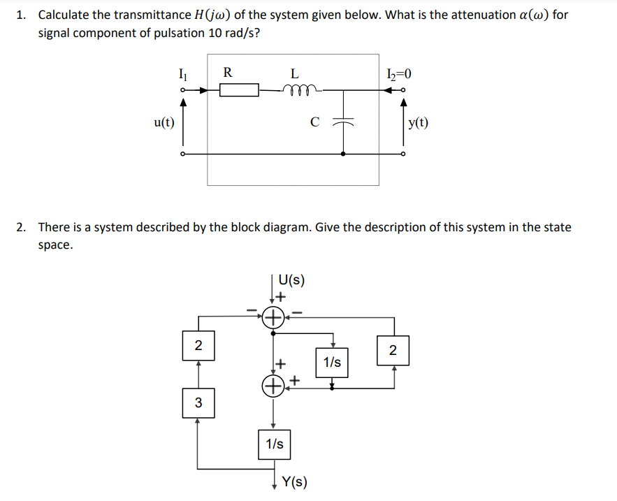 1. Calculate the transmittance H(jω) of the system | Chegg.com