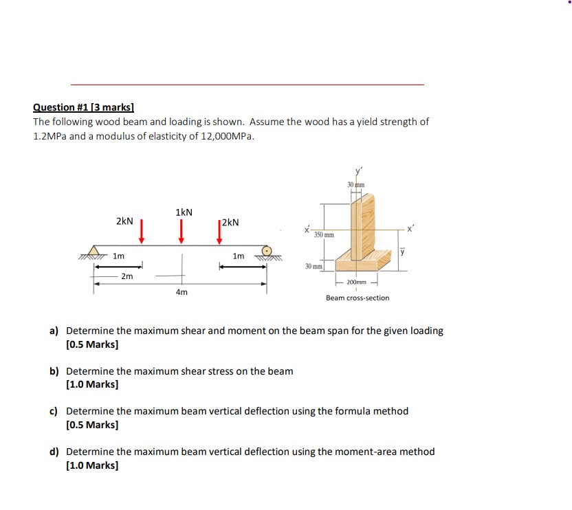 Question #1 [3 ﻿marks] ﻿The following wood beam and | Chegg.com