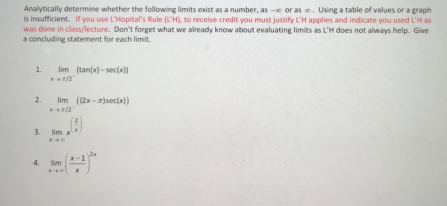 Solved Analytically determine whether the following limits | Chegg.com