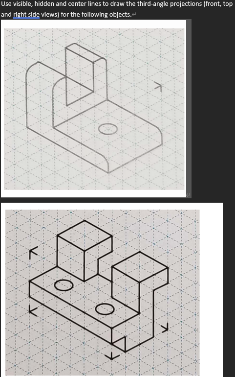 Solved Use visible, hidden and center lines to draw the | Chegg.com