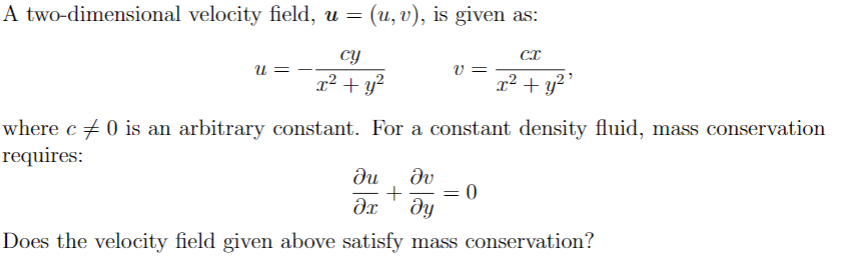 Solved A two-dimensional velocity field, u = (u, v), is | Chegg.com