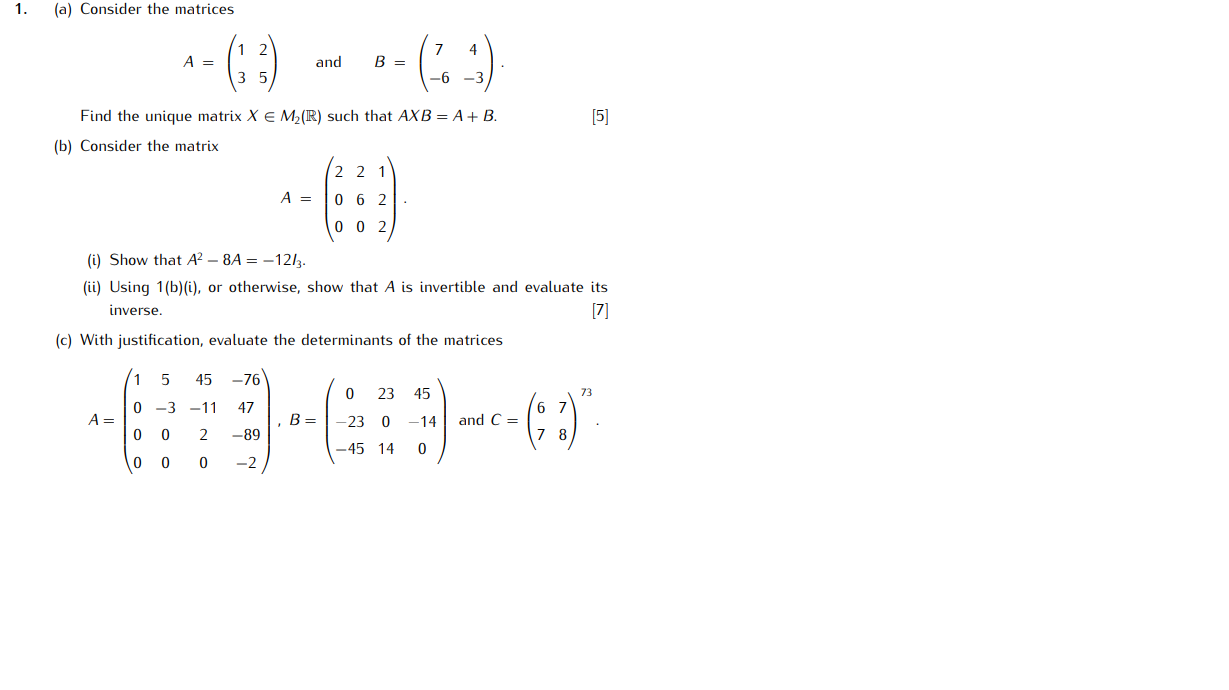 Solved 1. (a) Consider the matrices Find the unique matrix | Chegg.com
