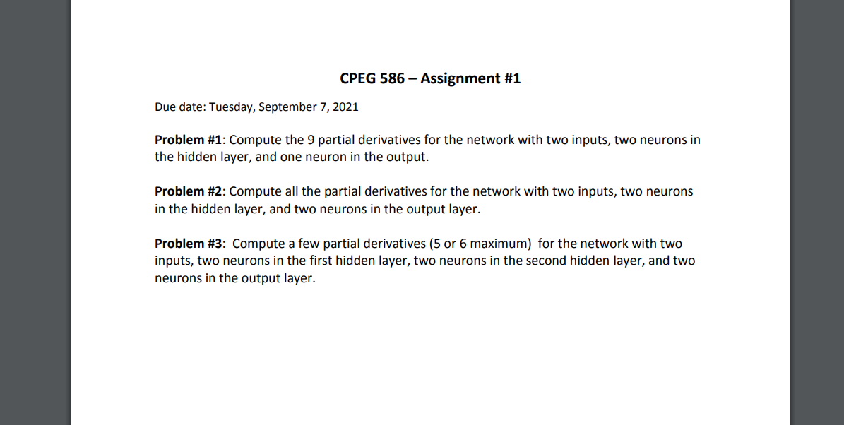 Solved CPEG 586 - Assignment #1 Due date: Tuesday, September | Chegg.com
