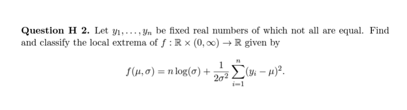 Solved Question H 2. Let y1,…,yn be fixed real numbers of | Chegg.com