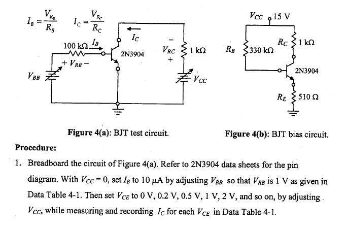 Figure 4(a): BJT test circuit. Figure 4(b): BJT bias | Chegg.com