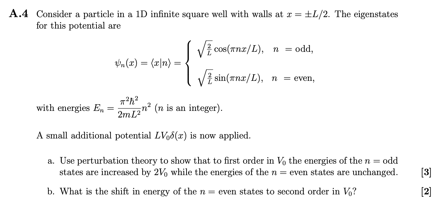 Solved A.4 Consider a particle in a 1D infinite square well | Chegg.com