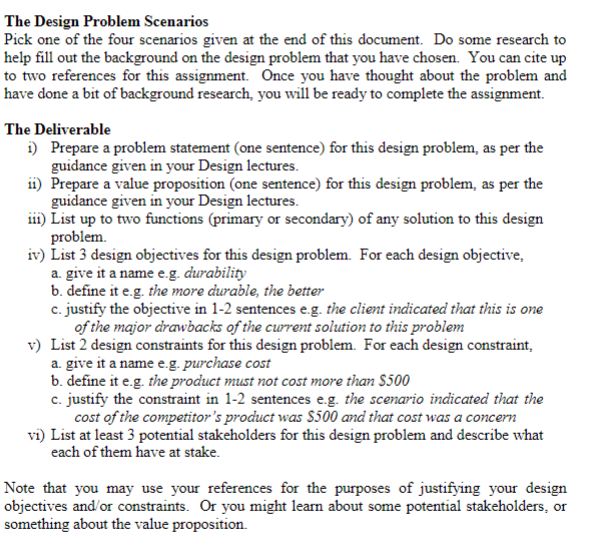 The Design Problem Scenarios Pick one of the four | Chegg.com