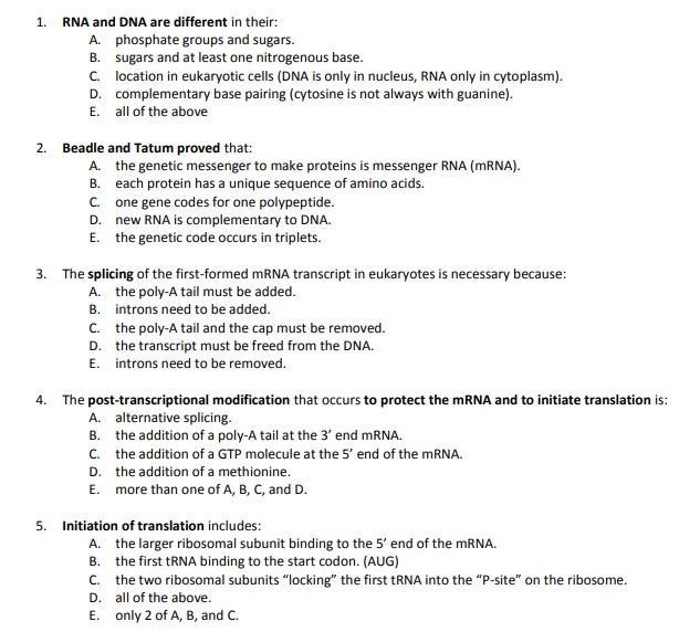 Solved 1. RNA and DNA are different in their A. phosphate | Chegg.com
