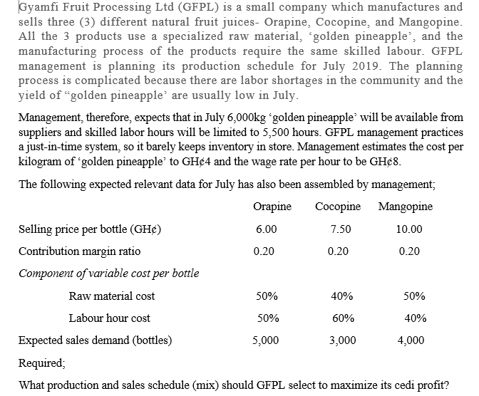 Solved Gyamfi Fruit Processing Ltd (GFPL) is a small company | Chegg.com