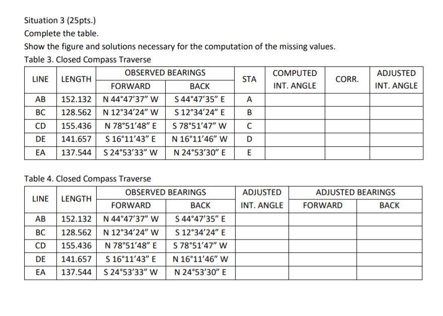 Solved Situation 3 (25pts.) Complete the table. Show the | Chegg.com