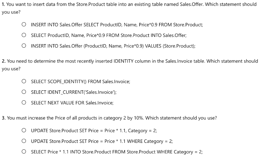 Solved 1. You want to insert data from the Store.Product | Chegg.com