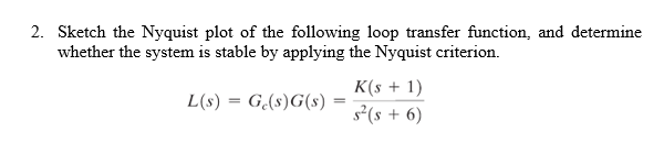 Solved 2. Sketch the Nyquist plot of the following loop | Chegg.com