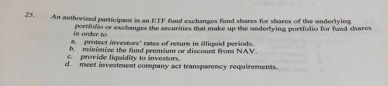 Solved 25. An authorized participant in an ETF fund | Chegg.com