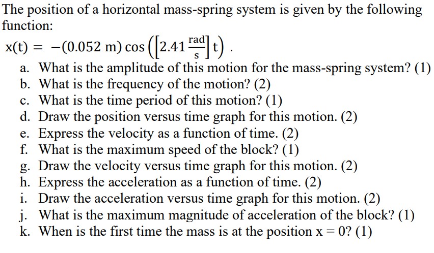Solved The position of a horizontal mass-spring system is | Chegg.com