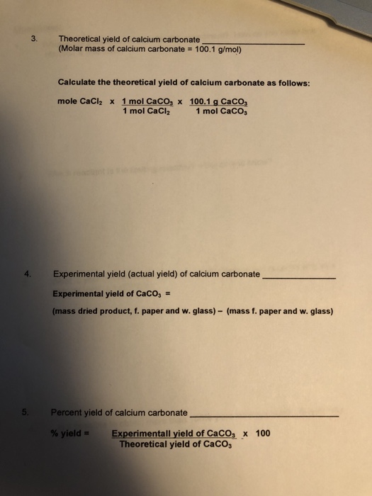 3. Theoretical yield of calcium carbonate (Molar mass | Chegg.com