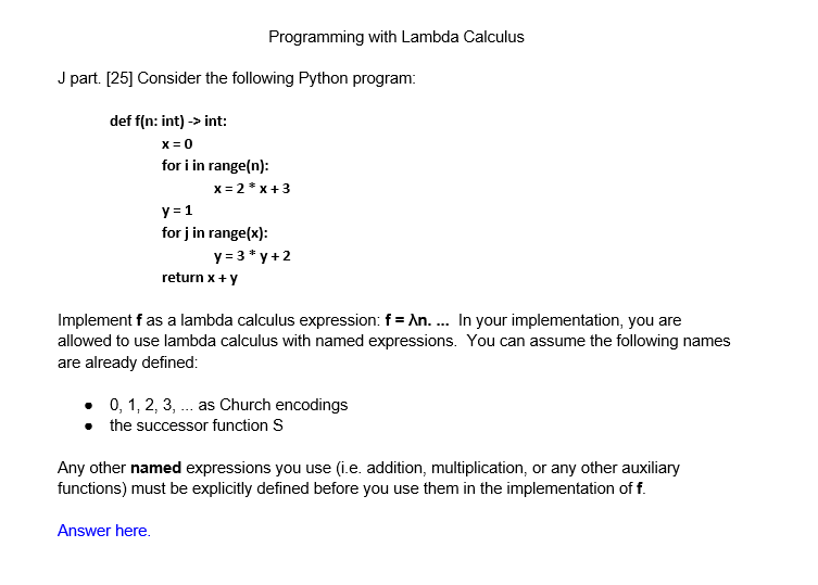 Solved Programming with Lambda Calculus J part. [25] | Chegg.com